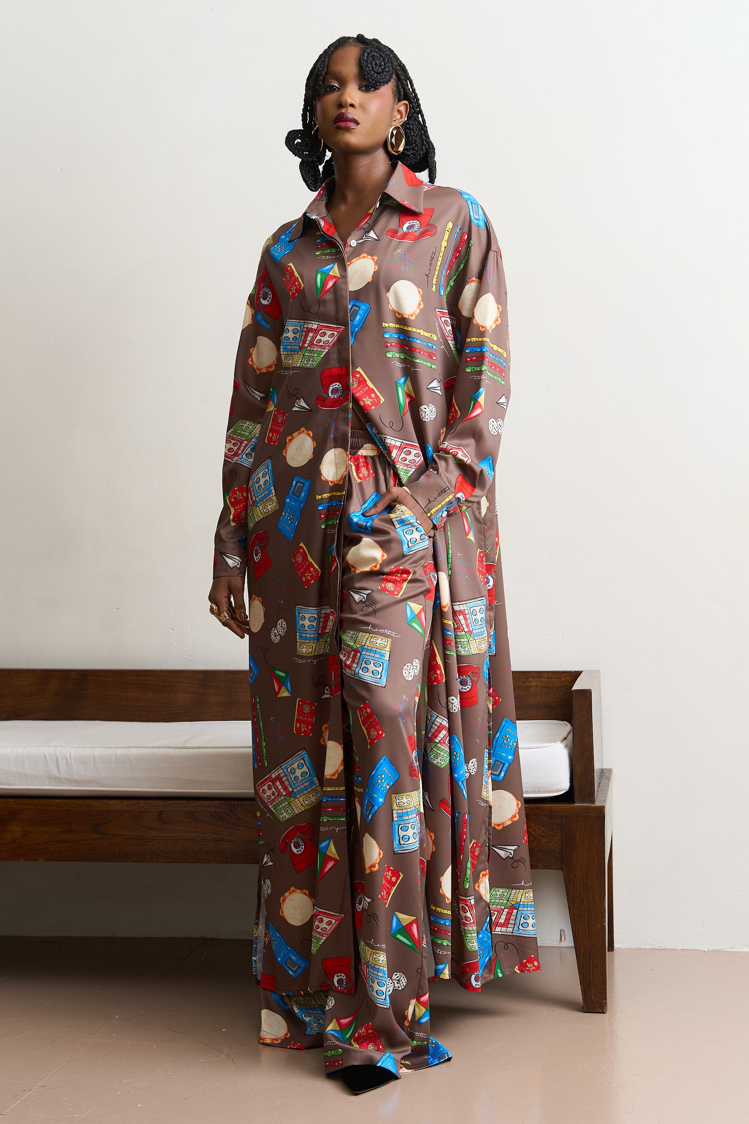 HEATHE WOMAN Games print brown maxi shirt dress