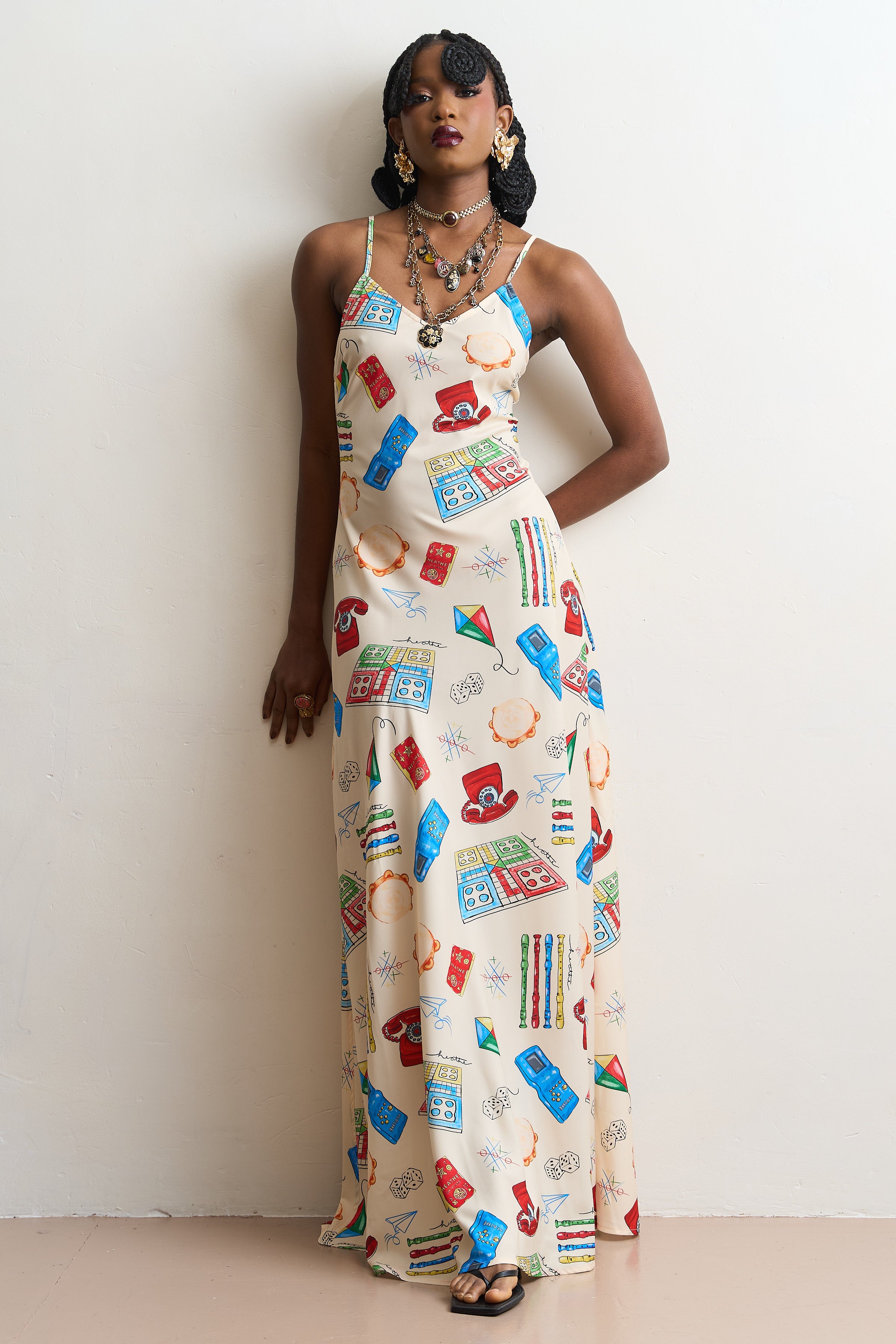 HEATHE WOMAN Games print cream slip maxi dress
